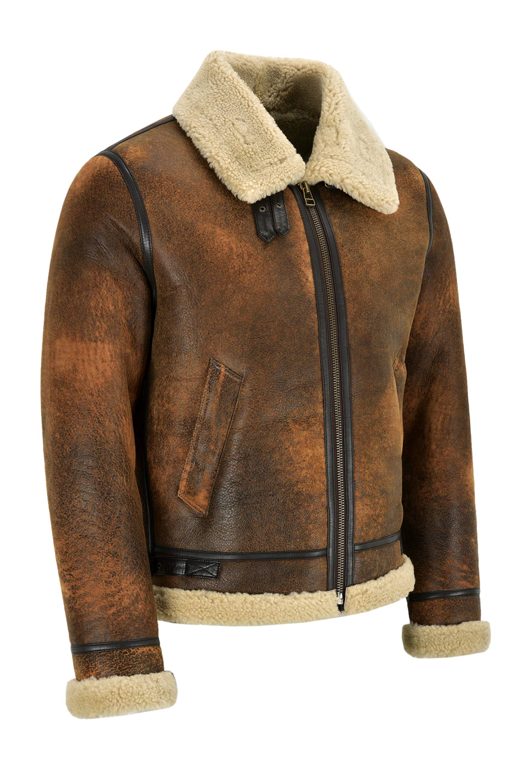 Men's RAF Aviator B3 Sheepskin Flying Vintage 100% Genuine Sheepskin Pilot Jacket Reagan, Beige Taba / Copper, 3X-Large