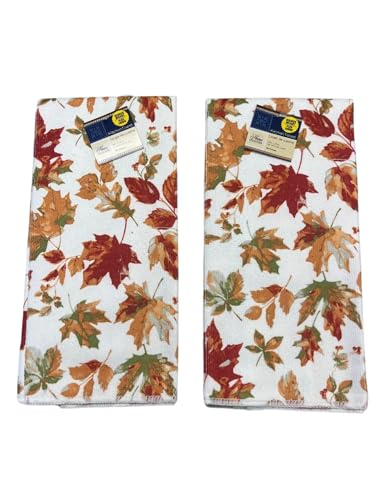 Lunch Money Set of 2 Fall Foliage Autumn Leaves Falling Off Trees Kitchen Towels Hand Towels Dish Towels Happy Thanksgiving Towels