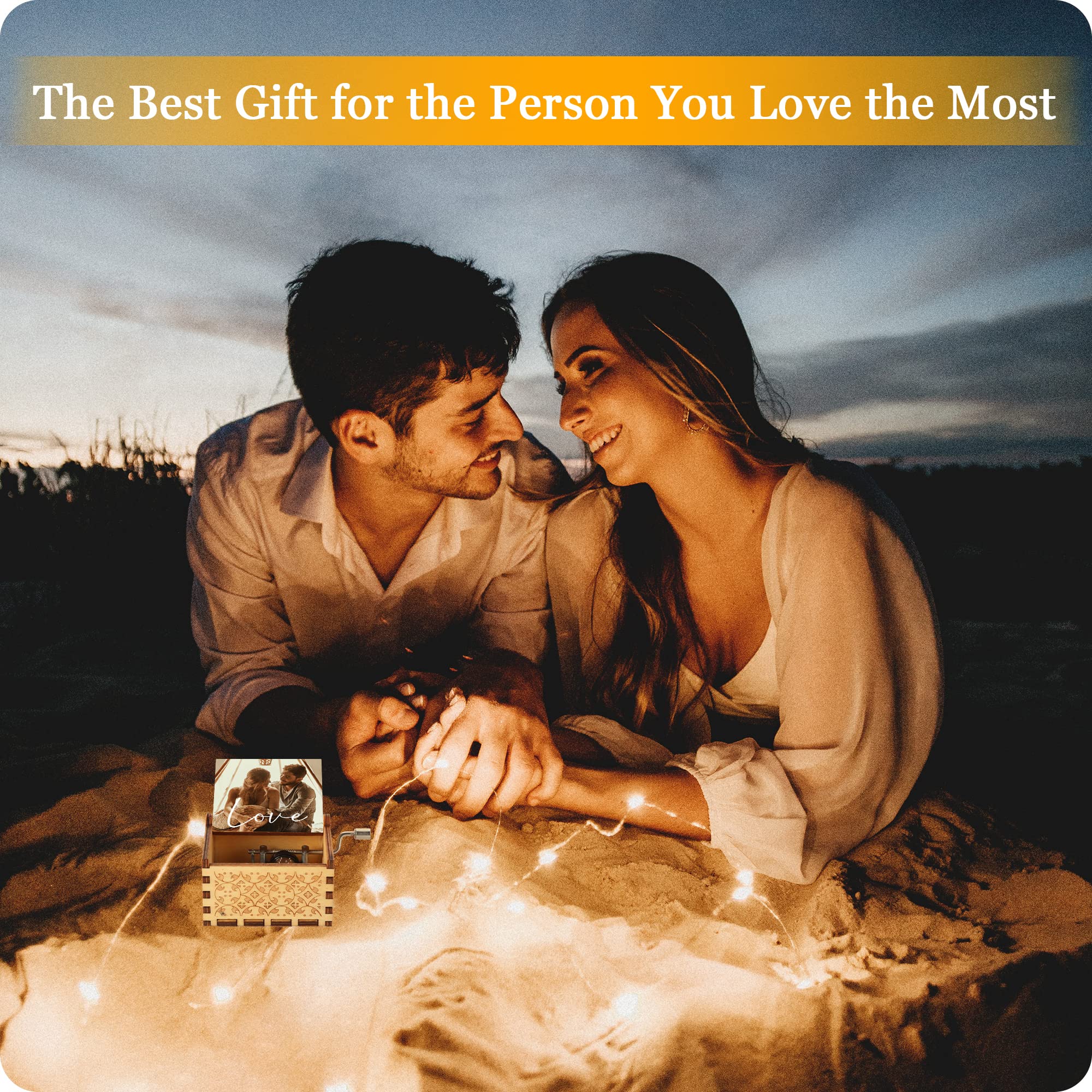 Personalized Music Box Custom Gift with Your Photo Text Wooden Hand Crank Music Box for Father's Day Mother's Day Valentine's Day Wedding Anniversary Birthday
