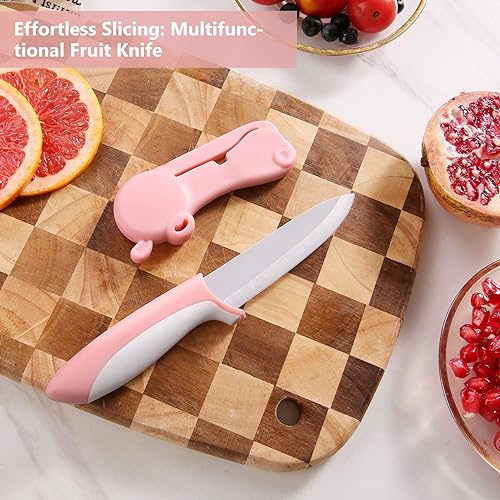 YUSOTAN Ceramic Paring Knife - 4-Inch with Sharp Ceramic Blade and Unique Hippopotamus Cover - Handle Fruit and Vegetables Kitchen Knife (Pink)