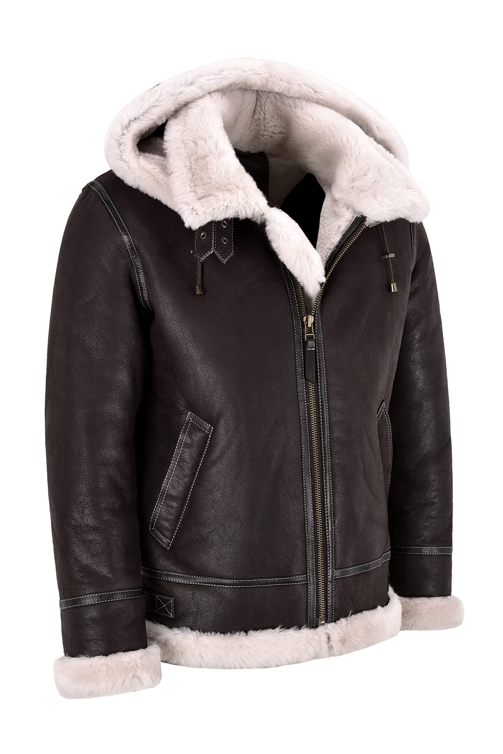 Men's Aviator RAF Classic B3 Sheepskin Bomber Flying Real Leather Jacket 116117 (XL, Brown/Beige)
