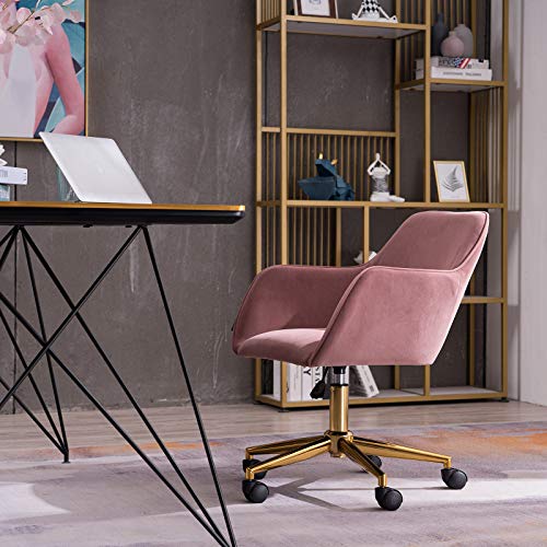 Yoluckea Modern Velvet Swivel Office Chair, Adjustable Height, Ergonomic Design, Cute Desk Chair for Home Office, Pink