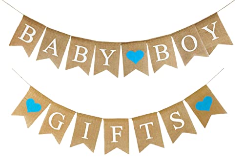 Shimmer Anna Shine BABY BOY and GIFTS Burlap Banner for Baby Shower Decorations and Gender Reveal Party (Blue)