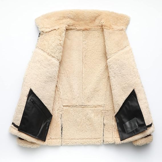 Men's Brown Classic Genuine Sheepskin Bomber Jacket - Embrace Winter Warmth in Military Aviator Style (US, Alpha, Large, Regular, Regular)
