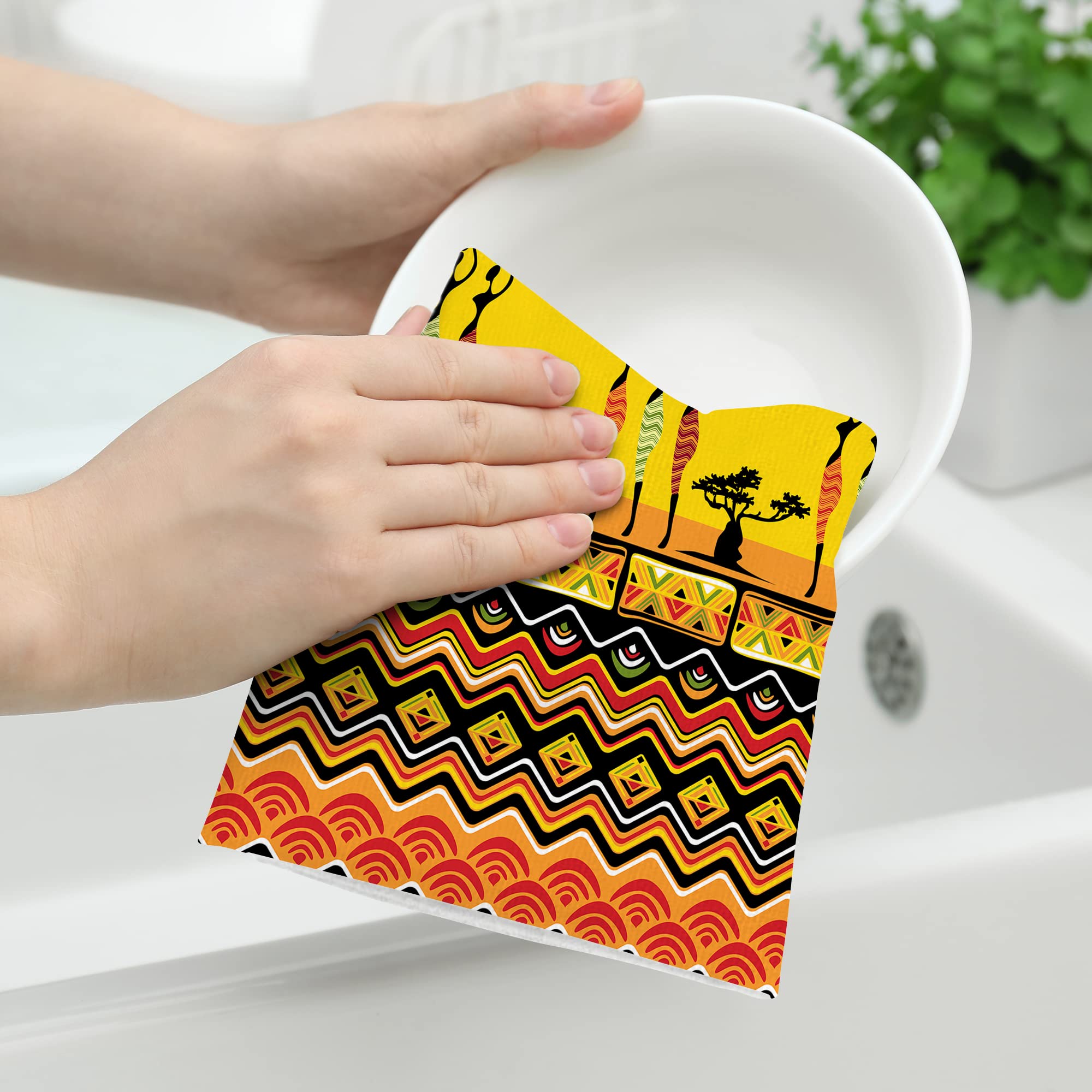 Cukemip Ethnic African American Women Dancers Kitchen Dish Towels Set of 2, Ultra Soft Absorbent Hand Drying Baking Cooking Cloth Spring Summer Holiday Home Decor 16x24 Inch