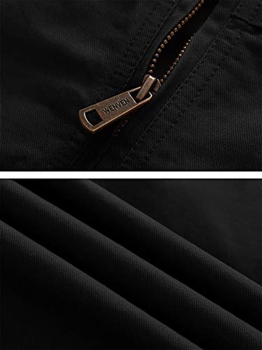 WenVen Men's Casual Lined Military Jacket Light Canvas Windbreaker (Black, M)