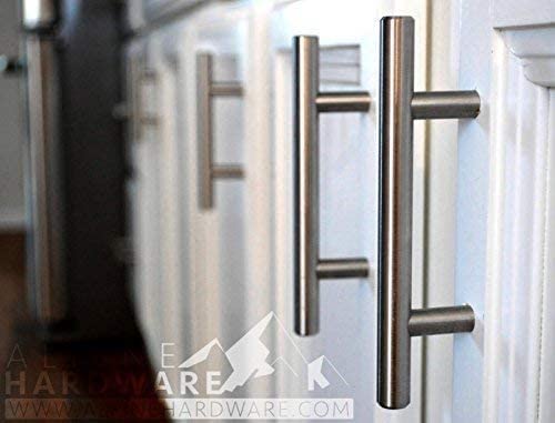 ALPINE HARDWARE Premium Solid Euro Style Bar Handle Pull-25Pack ~5 inch Hole Center & 7 1/2 inch Length-Heavy Stainless Steel Bar Handle Pull W/ a Satin Nickel Finish |American Owned Cabinet Hardware