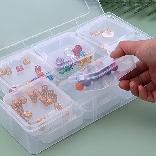 13Pcs Beads Storage Containers Box, Mixed Sizes Clear Plastic Storage Cases with Hinged Lid, Empty Plastic Boxes for Jewelry, Earring, Rings, Keys, Coins, Easy to Distinguish(Clear)