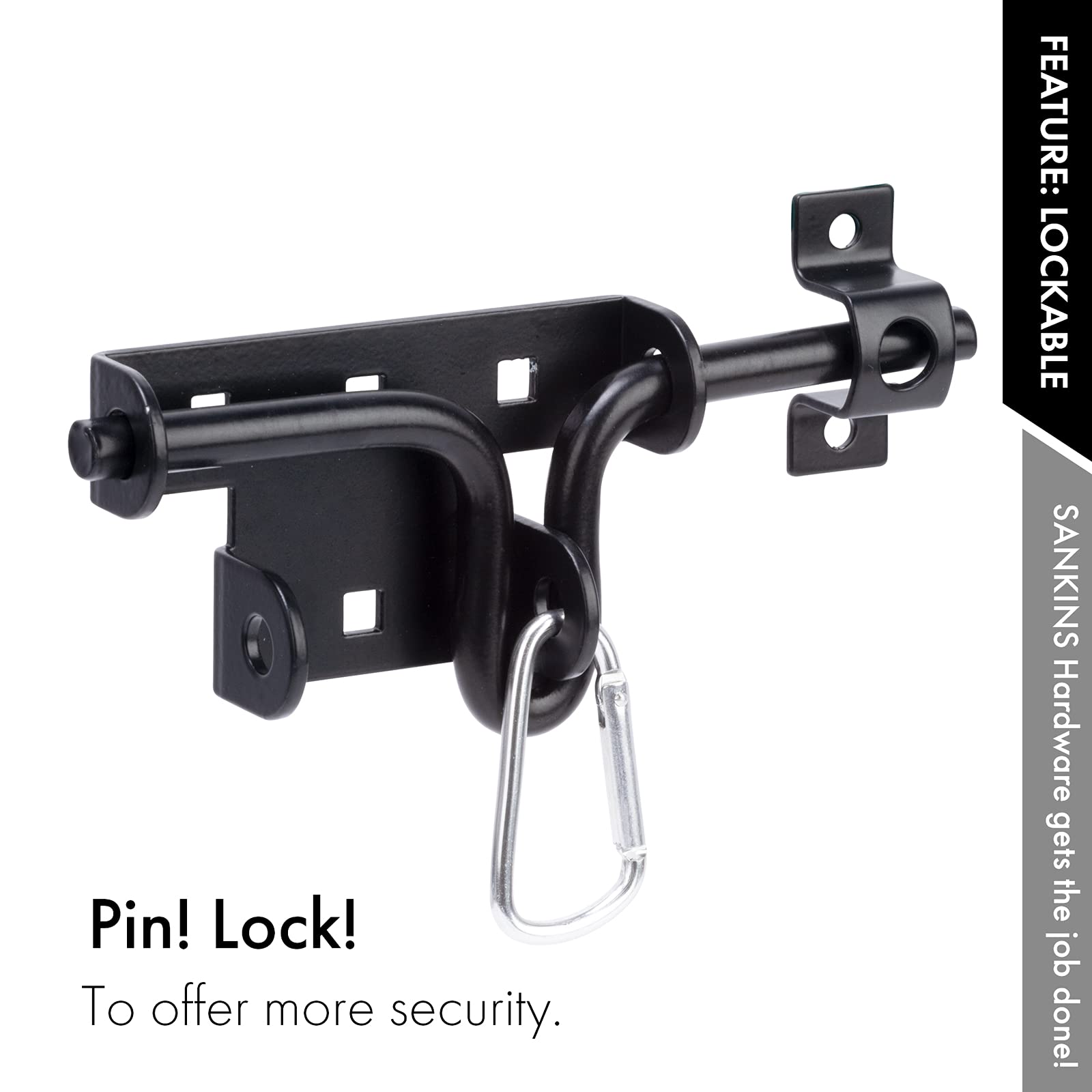 SANKINS Slide Bolt Gate Latch,Sliding Bolt Door Lock with Padlock Hole, Heavy Duty Hardware Gate Latch for Wooden Fence,shed Door,Yard Door,Barn Door,Outdoor Latch| Solid Thickened Steel,Black