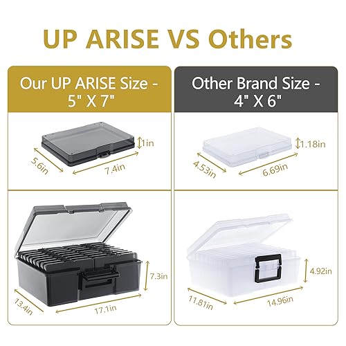 UP ARESI Photo Storage Box 5" x 7", 18 Inner Extra Large Photo Case Organizer Acid-Free Boxes Storage, Plastic Craft Storage Box with lids for Pictures Stickers Stamps Seeds (Black)