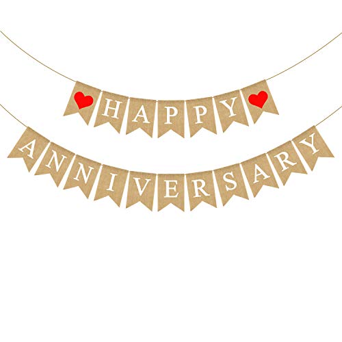 Jute Burlap Happy Anniversary Banner Party Bunting Garland Decoration Supply