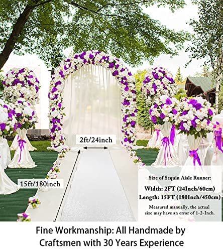 White Aisle Runners for Weddings 2FTx15FT Sequin Fabric Aisle Runner Outdoor Indoor Party Supplies 15FT Long Glitter Bridal Ceremony Carpet Runner for Birthday Prom Hallway Deocration