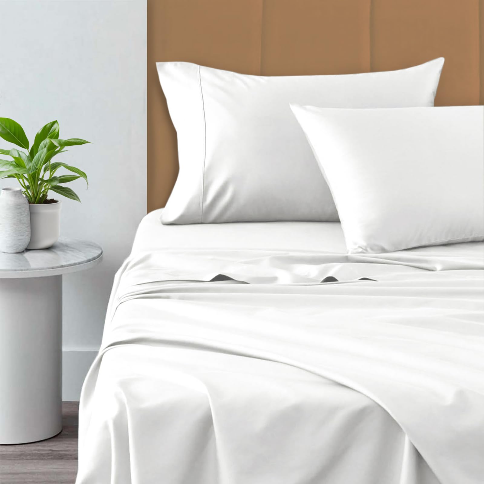 Pizuna Pure 100% Cotton Queen Size Sheets, 800 Thread Count Long Staple Cotton Crisp Sateen Sheets with 15inch Deep Pocket
