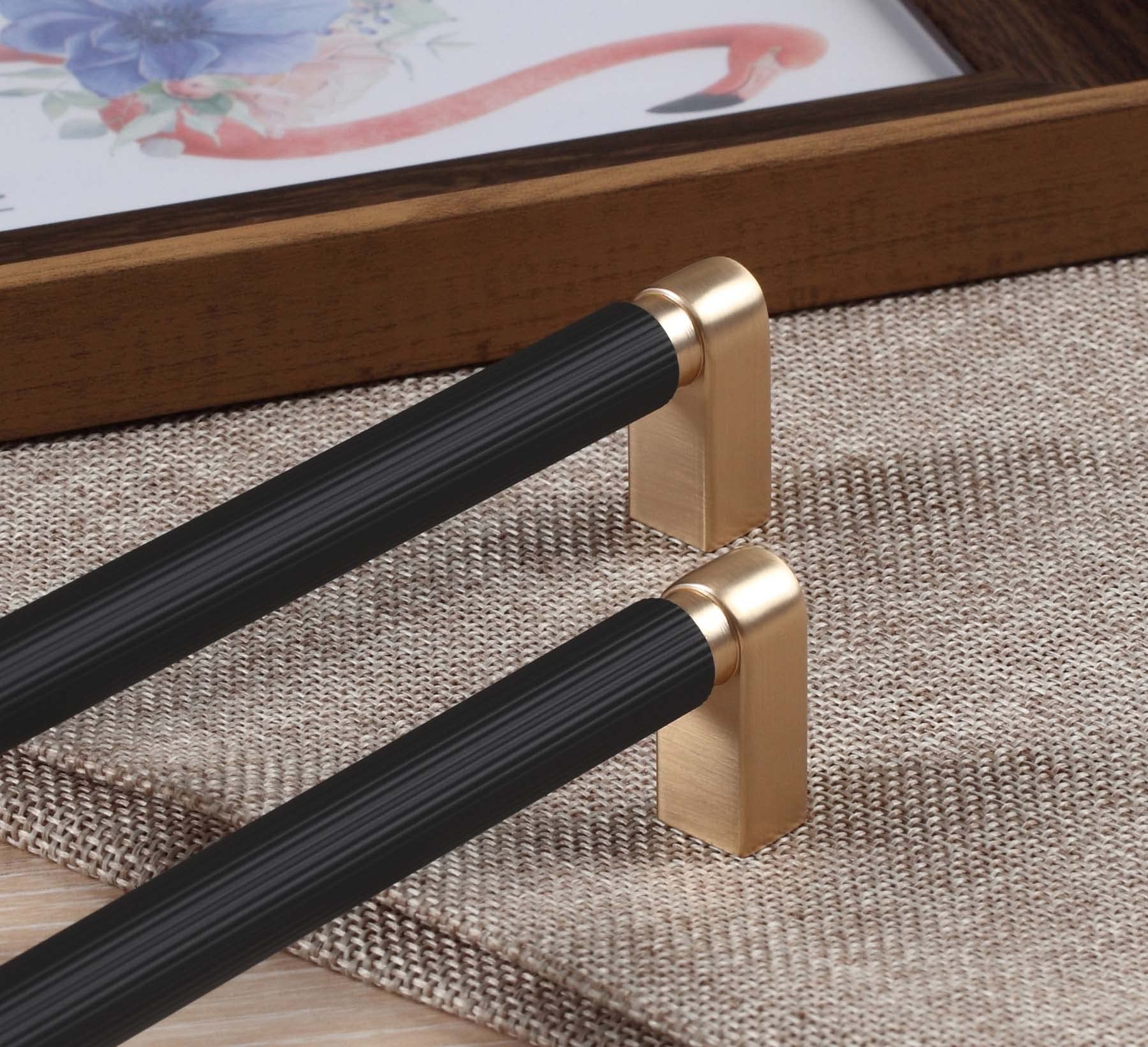 CILEYTION 10 Pack Black and Gold Door Handles, 5 Inch Hole Centers Gold Cabinet Handles, Gold Dresser Handles and Kitchen Cabinet Hardware