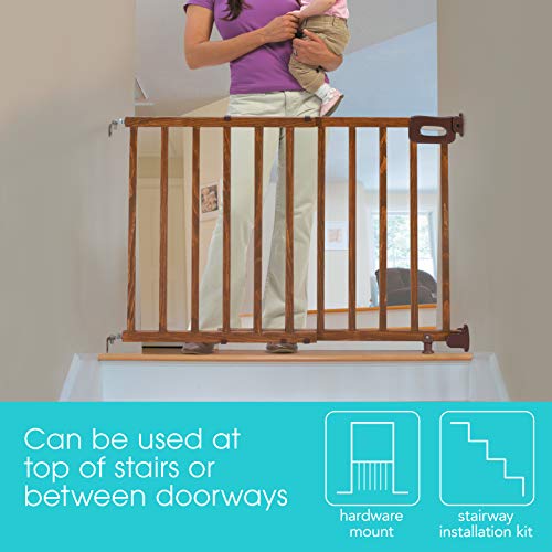 Summer Infant Deluxe Stairway Simple to Secure Wood Gate, 32β Tall Fits Openings up to 30β to 48β Wide Baby and Pet Gate for Hallways, Doorways and Stairways, Oak