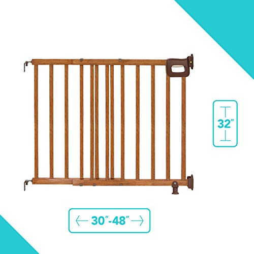 Summer Infant Deluxe Stairway Simple to Secure Wood Gate, 32β Tall Fits Openings up to 30β to 48β Wide Baby and Pet Gate for Hallways, Doorways and Stairways, Oak
