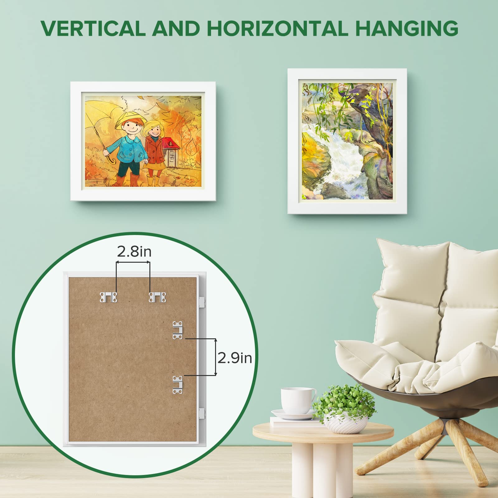 Hsypti Kids Art Frame, White, 8.5 x 11 inches (with Mat), 9 x 12 inches (without Mat), Modern, Plastic, Single Picture Frame, Rectangular, Space Theme, Easy Picture Change, Wall Mount or Tabletop