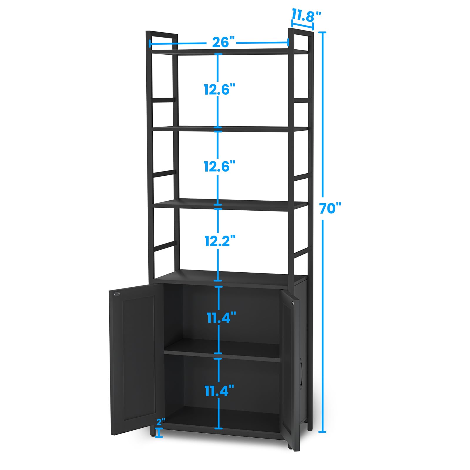 Lazyvan Black Bookshelf with Doors,70" Tall Bookcase with Storage Cabinet,6 Tier Book Shelf for Living Room/Bedroom/Office/Kitchen,70"(H)*26"(L)*11.8"(W)