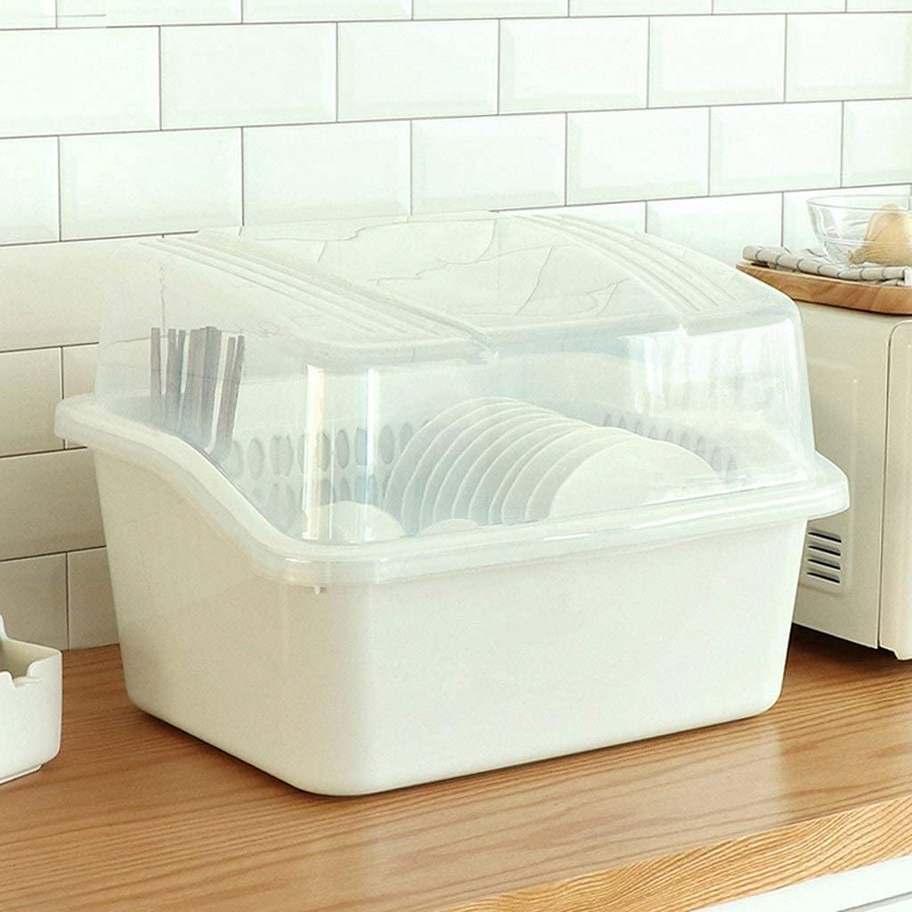 Plate Rack Draining Dish Rack Dish Storage Box Kitchen Drain Dish Rack Put Bowl Household With Lid Plastic Cabinet Rack for Kitchen Pan Plate Holder (Color : Pink)