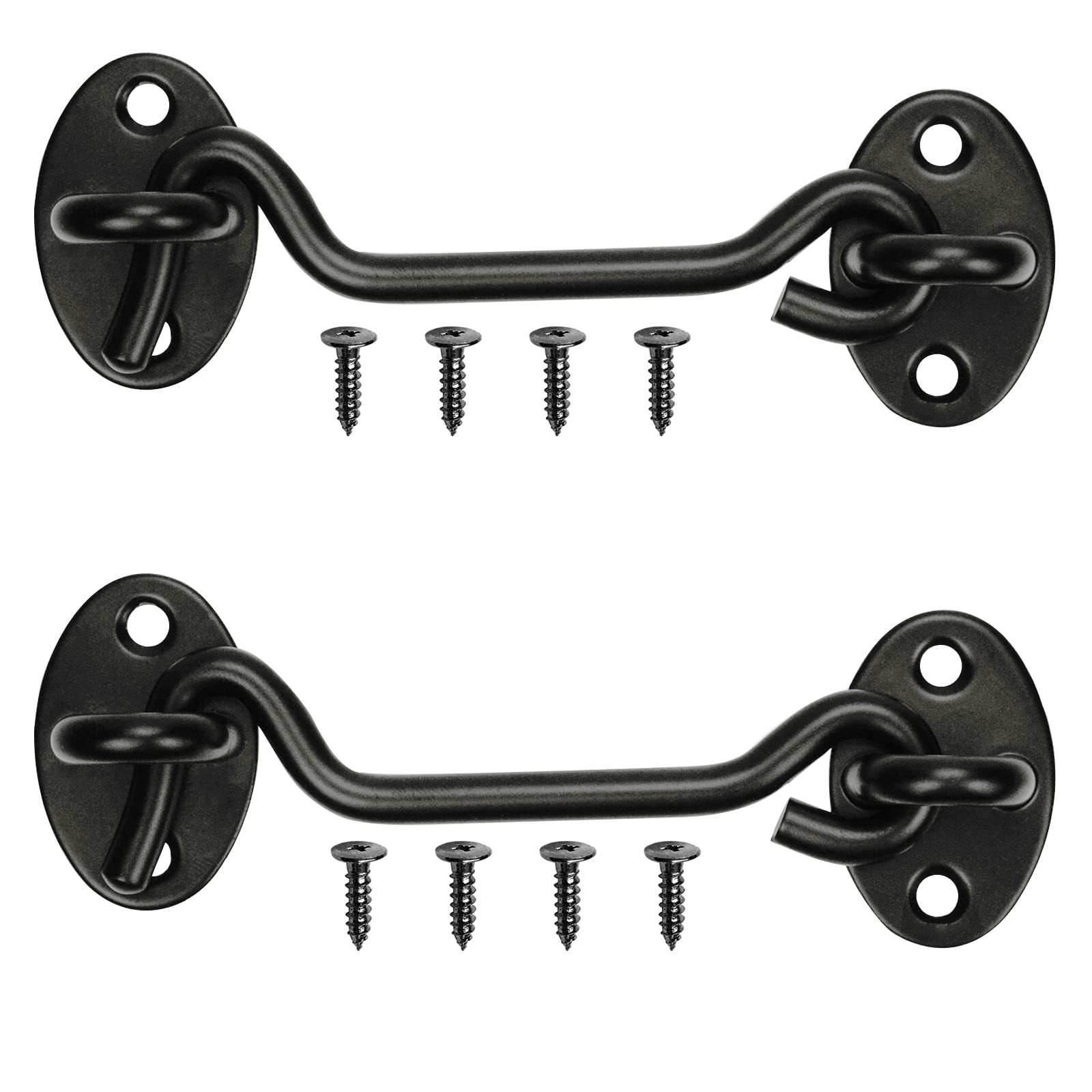 2 Pack Black Hook Lock for Door, 4 Inch Barn Door Latch Hook and Eye Latch with Screws Barn Door Lock Gate Latches for Fence Outdoor Window Cabinet Bathroom