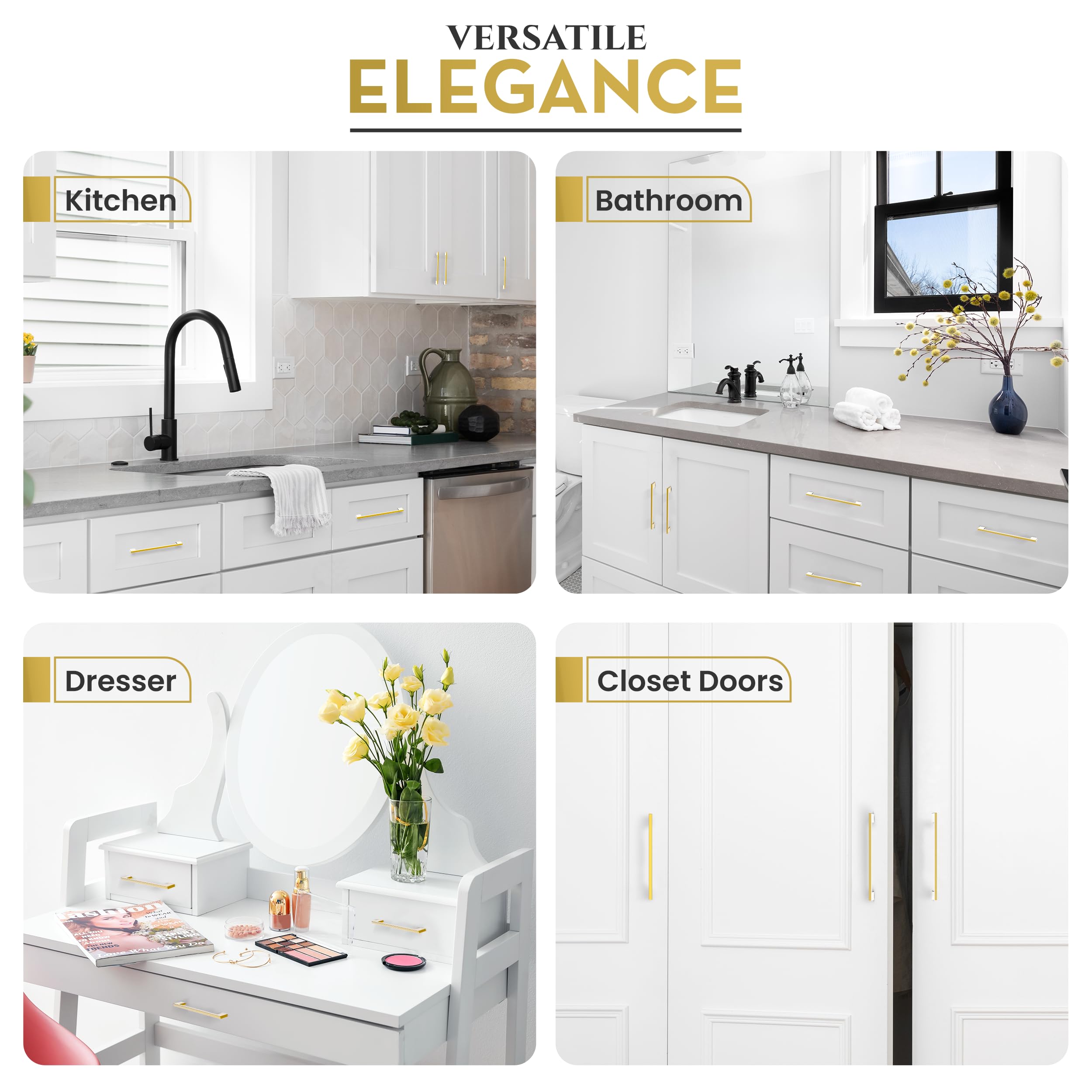 Southern Hills 5pc Brushed Gold Cabinet Pulls - 8.75" (224mm) Screw Spaced Gold Pulls for Cabinets and Drawers, Dresser, Gold Hardware for Cabinets, Kitchen Cabinet Handles