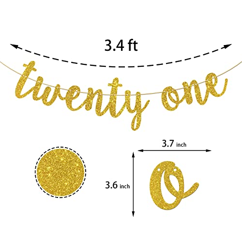 Twenty One Banner, Cheers to 21 Years Birthday Decorations, Finally 21, Happy 21st Birthday Anniversary Party Supply Gold Glitter