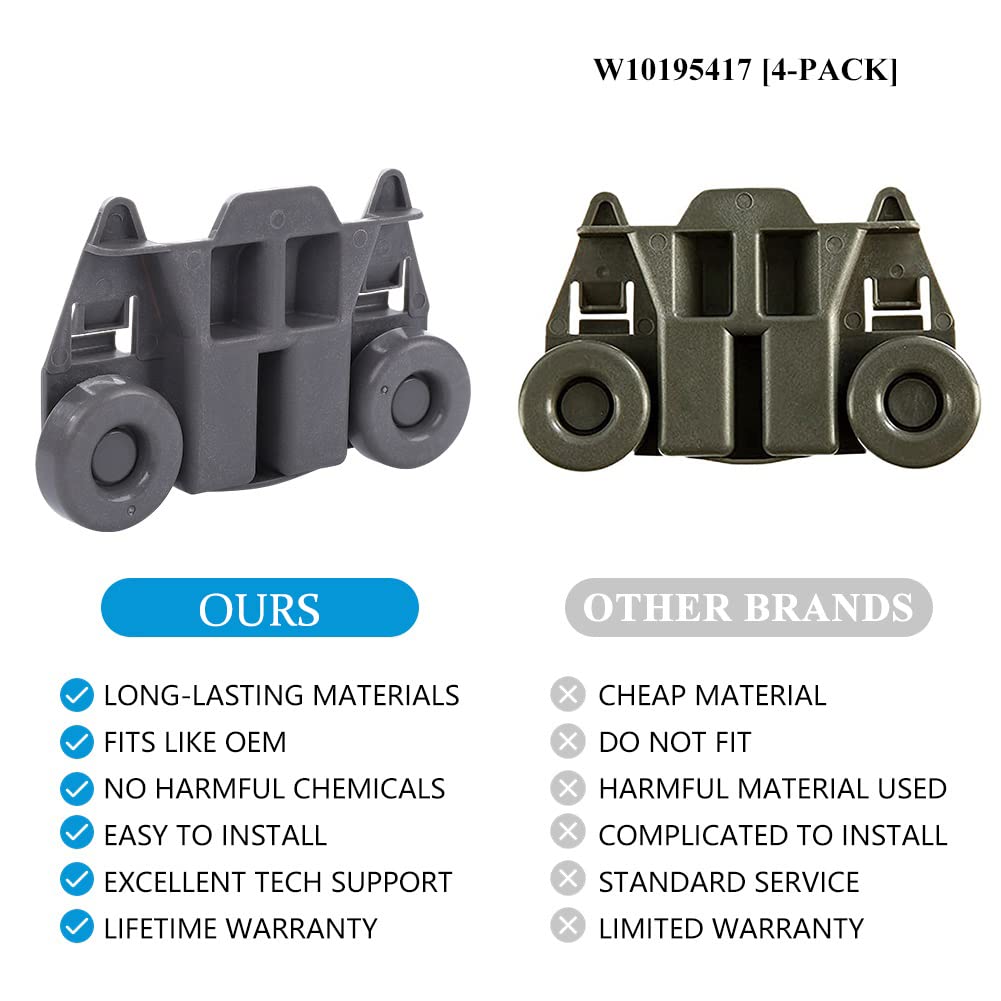 W10195417 Dishwasher Wheels Lower Dish Rack Wheel, Compatible for Whirlpool Kenmore Kitchenaid, Replaces AP4538395, AH2579553, PS2579553, WPW10195417, EA2579553