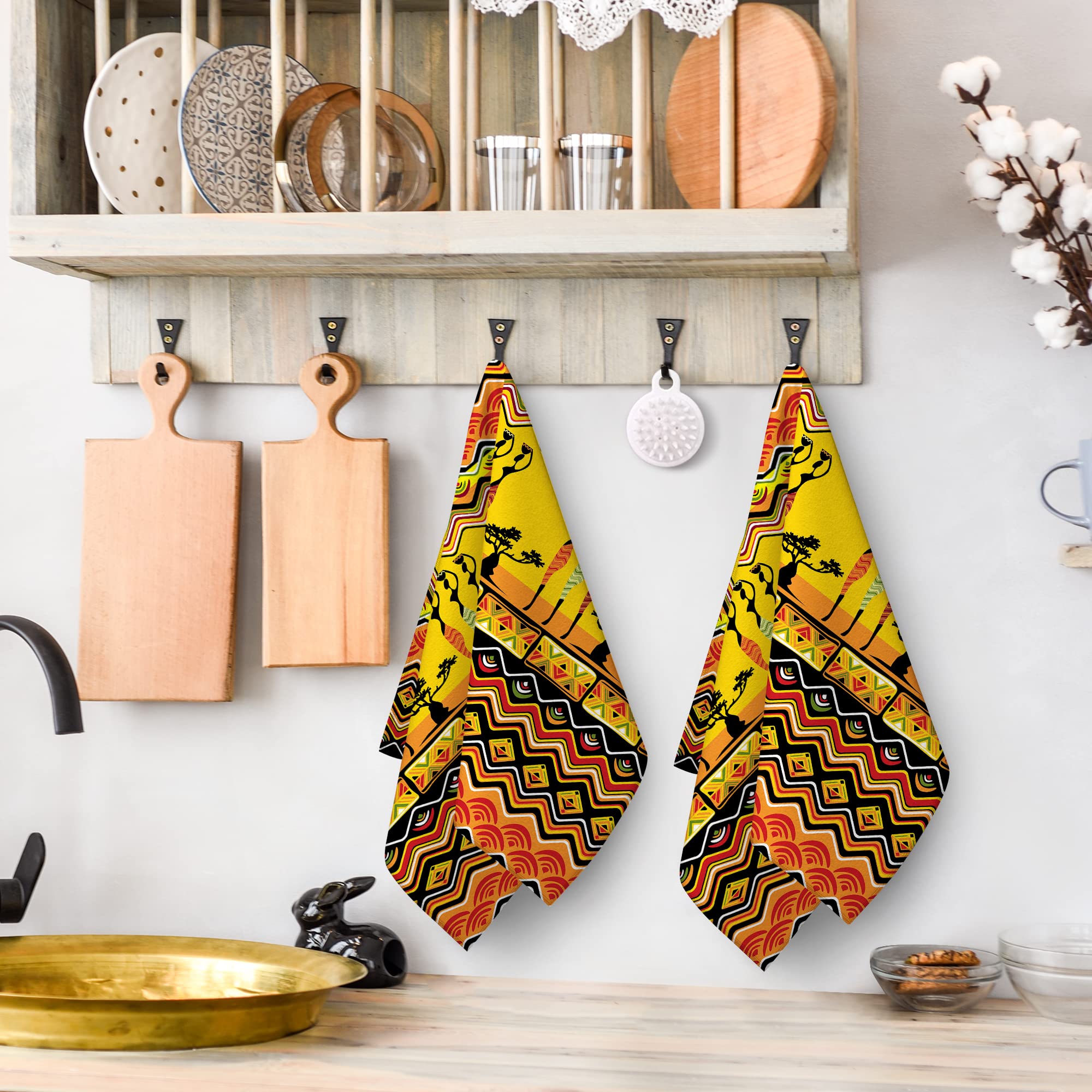 Cukemip Ethnic African American Women Dancers Kitchen Dish Towels Set of 2, Ultra Soft Absorbent Hand Drying Baking Cooking Cloth Spring Summer Holiday Home Decor 16x24 Inch