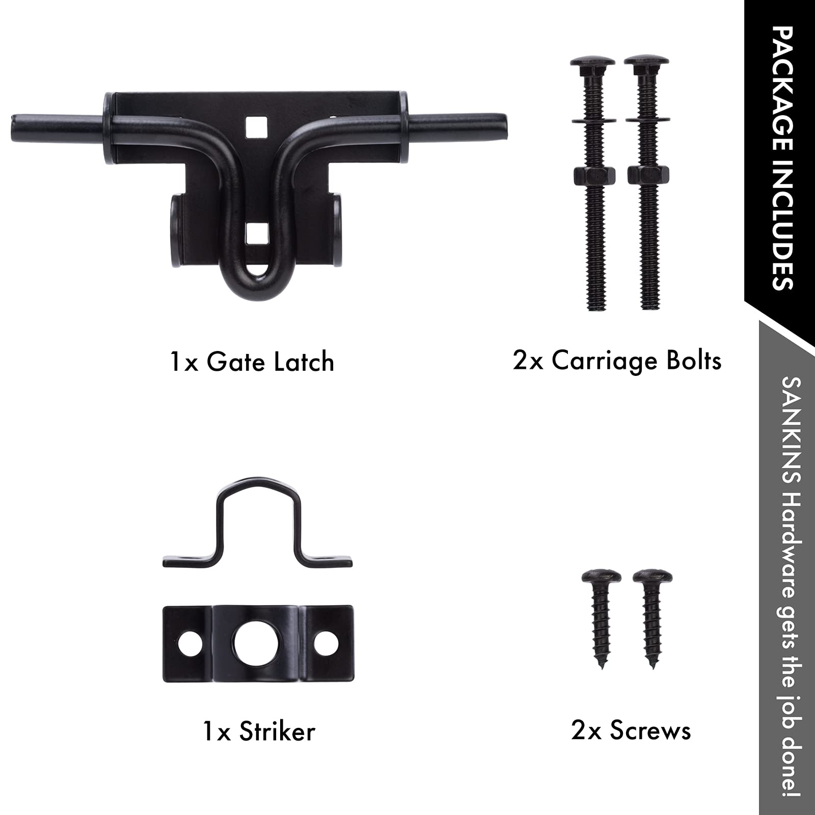 SANKINS Slide Bolt Gate Latch,Sliding Bolt Door Lock with Padlock Hole, Heavy Duty Hardware Gate Latch for Wooden Fence,shed Door,Yard Door,Barn Door,Outdoor Latch| Solid Thickened Steel,Black