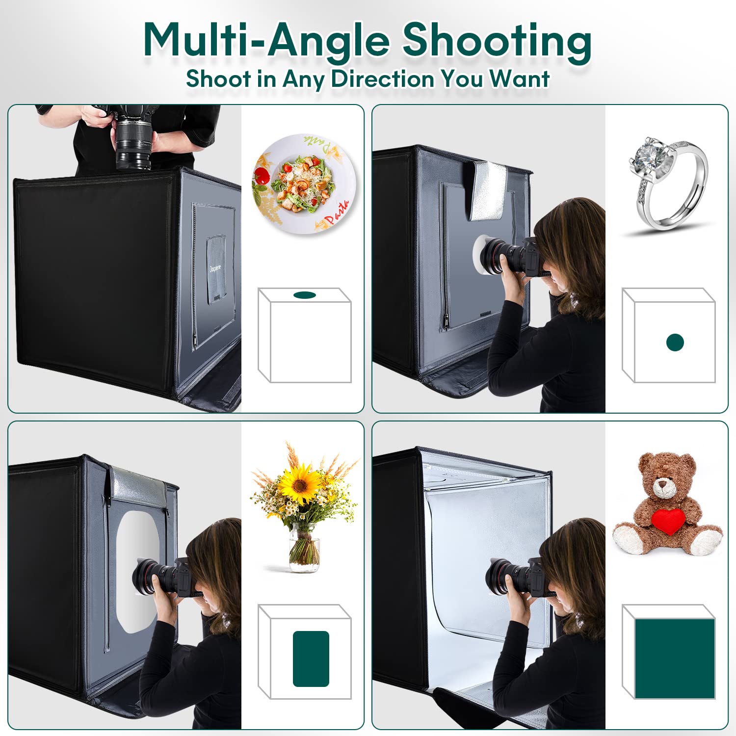 Daguerre 24"x24" Foldable Photo Studio Light Box, Bi-Color Dimmable Shooting Tent with 240 LED Lights, 3000-5500K - Includes 6 Color Backdrops for Professional Photography