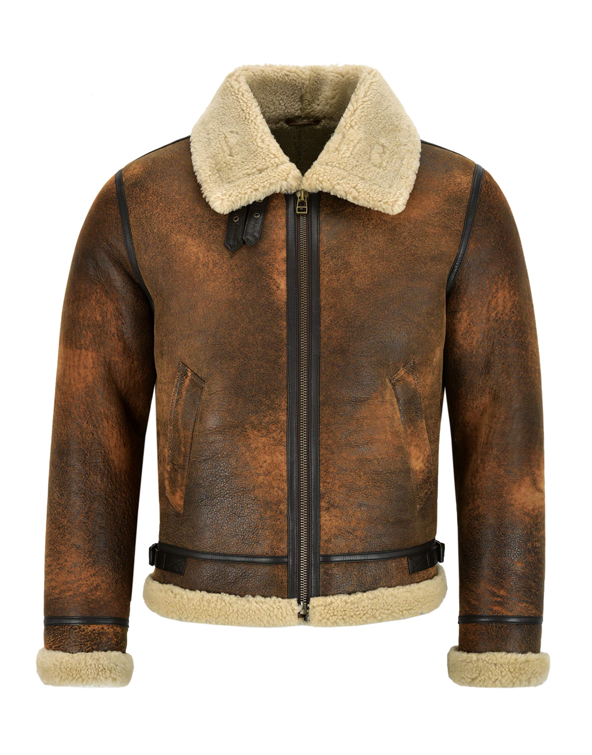 Men's RAF Aviator B3 Sheepskin Flying Vintage 100% Genuine Sheepskin Pilot Jacket Reagan, Beige Taba / Copper, 3X-Large