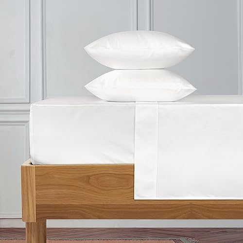 URBANHUT 400 TC Egyptian Cotton Sheets King Size, Sateen Weave Luxury Bedsheets for King Size Bed, 4 pc Bed Sheets Set, Cooling Sheets, with 16" Elasticized Deep Pockets, Hotel Sheets - White