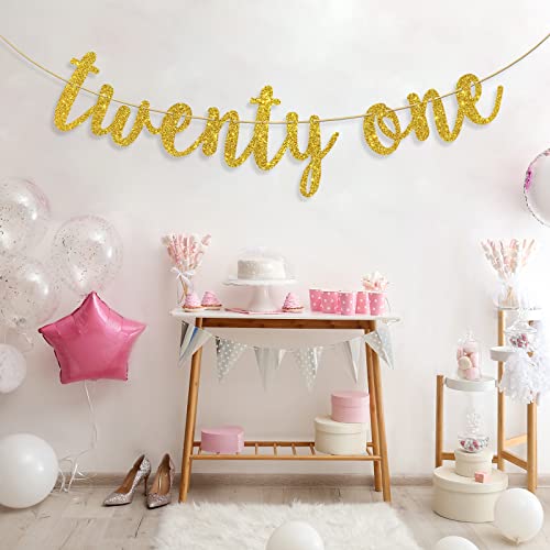 Twenty One Banner, Cheers to 21 Years Birthday Decorations, Finally 21, Happy 21st Birthday Anniversary Party Supply Gold Glitter