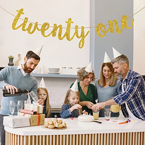 Twenty One Banner, Cheers to 21 Years Birthday Decorations, Finally 21, Happy 21st Birthday Anniversary Party Supply Gold Glitter