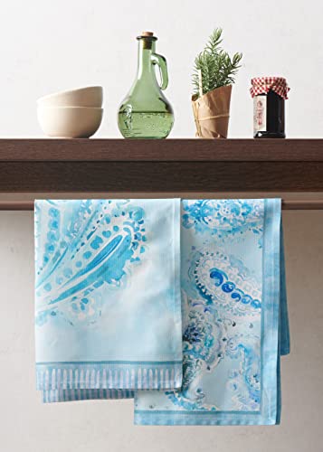 Maison d' Hermine Dish Towels 100% Combed Cotton Premium Easter Kitchen Towels Dishcloth for Home, Kitchen, Dining, Cocktail Parties & Camping, Paisley Blues - (Set of 3)