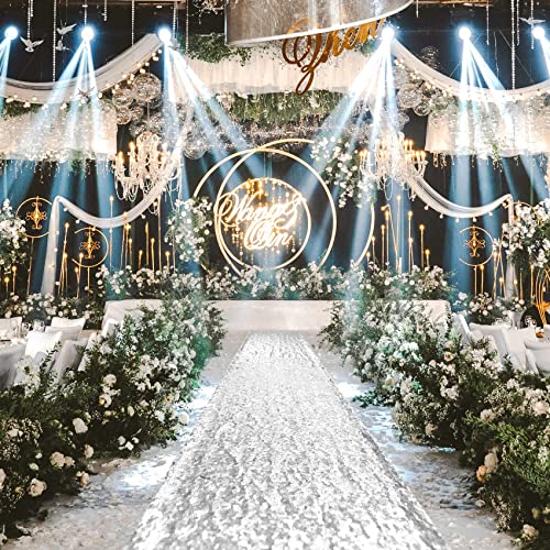 Hahuho Silver Carpet Runner for Party 2ft x 15ft Glitter Aisle Runner for Wedding Ceremony, Birthday, Banquet Decorations(2ft x 15ft, Silver)