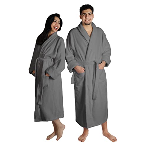 Superior Men's Traditional Premium Turkish Cotton Lightweight Long Bathrobe with Pockets- Large-X Large, Grey