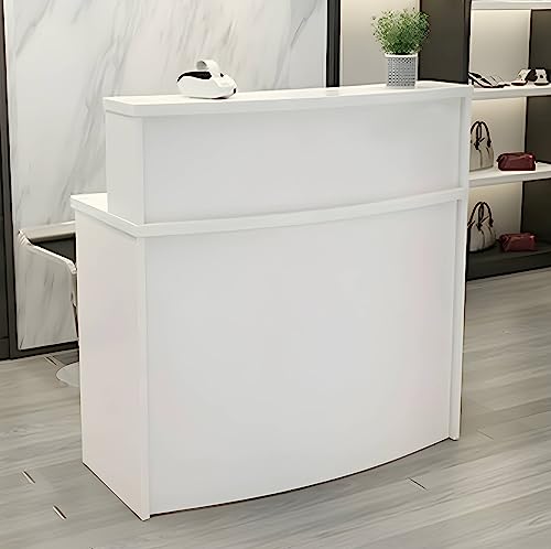 UGOS Mono 40" Modern Reception Desk w/Transaction Counter | Laminate Desktop | Multifunctional Standing Front Desk for Home, Office, Salon, Spas, and Lobby (White)
