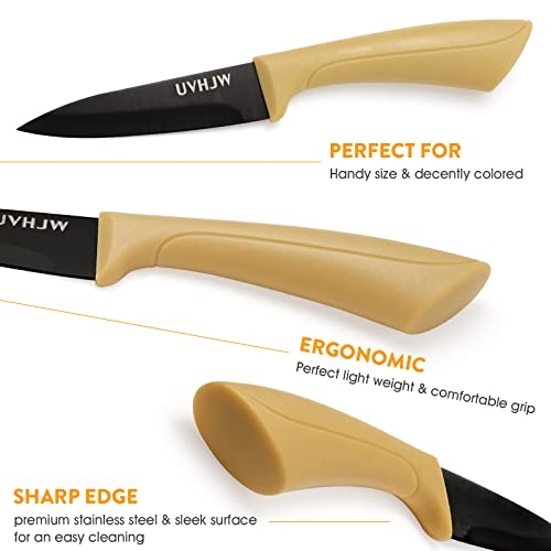 Paring Knife with Sheath Set of 3 Pieces Black Kitchen Knives 3.5 inch Cut Through So Easy