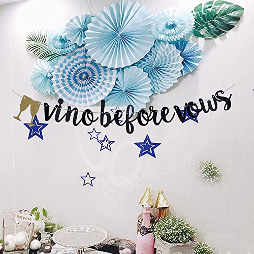 QWLQIAO Vino Before Vows Banner Pre-Strung Garland for Bachelorette Bridal Shower Engagement Party Wine Winery Party Decorations (Black Glitter)