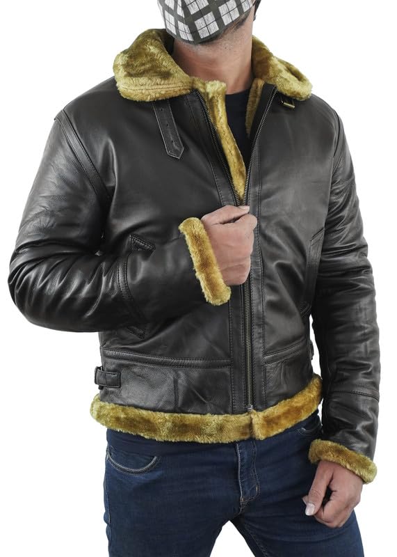 SpazeUp b3 men real shearling sheepskin flying ww2 aviator raf bomber jacket