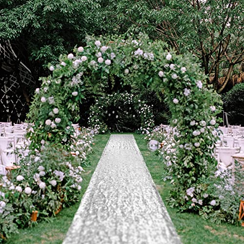 Hahuho Silver Carpet Runner for Party 2ft x 15ft Glitter Aisle Runner for Wedding Ceremony, Birthday, Banquet Decorations(2ft x 15ft, Silver)