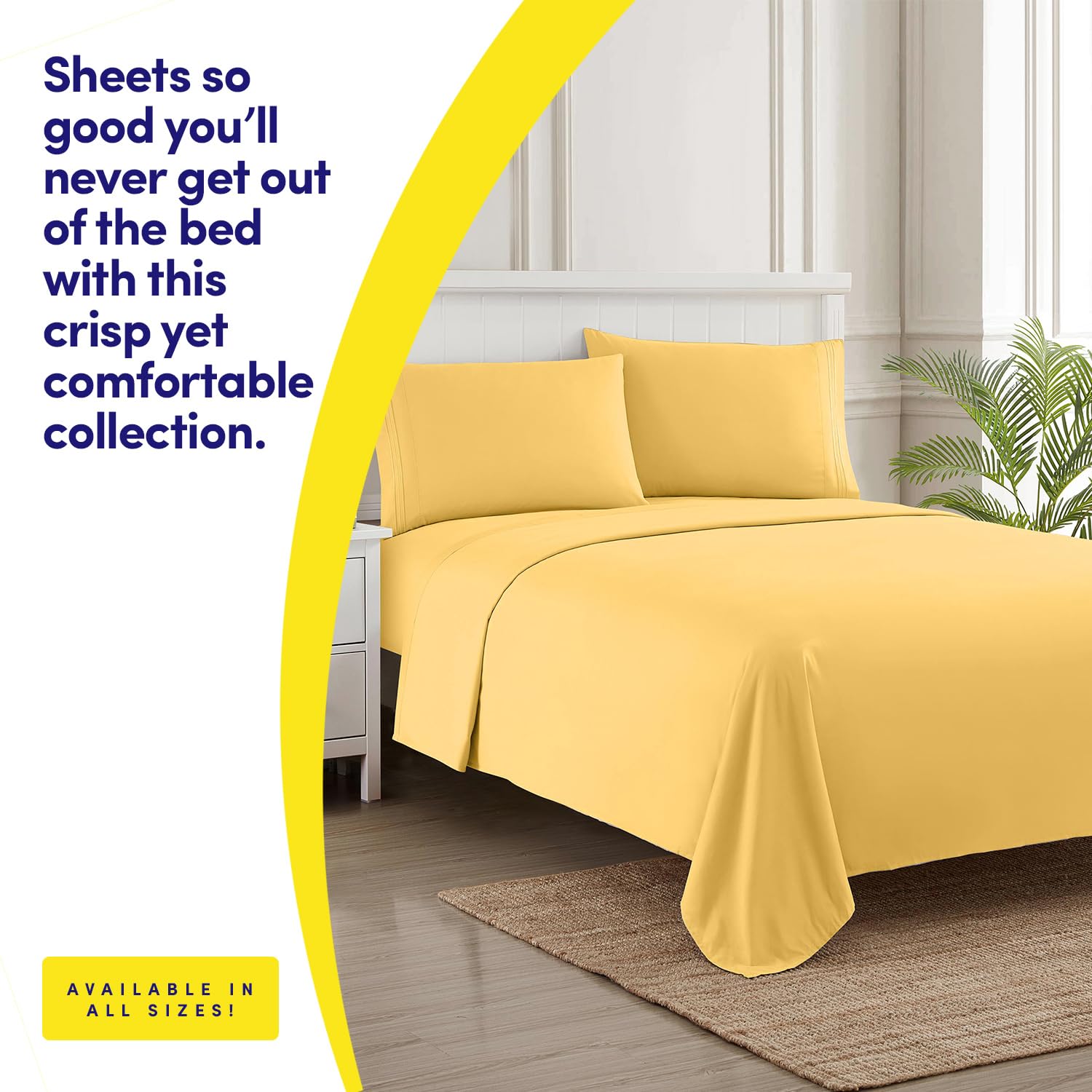 1500 Supreme Collection Queen Sheet Sets Yellow - Luxury Hotel Bed Sheets and Pillowcase Set for Queen Mattress - Extra Soft, Elastic Corner Straps, Deep Pocket Sheets, Queen Yellow