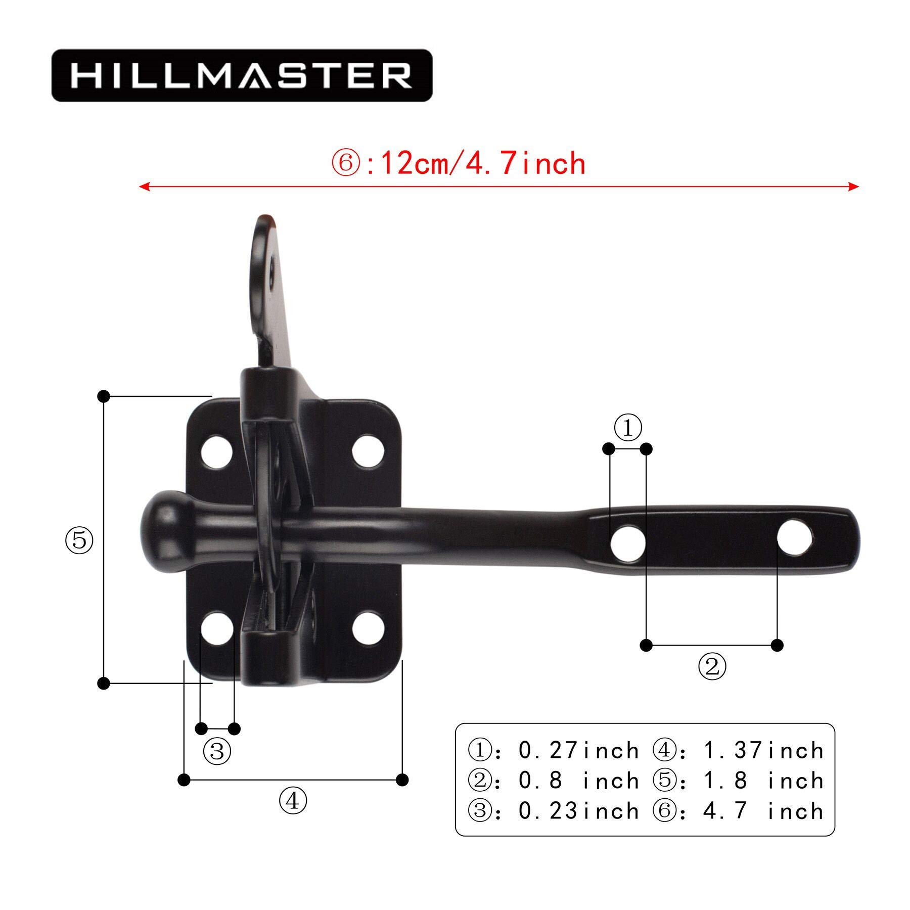 HILLMASTER Upgrade Self-Locking Gate Latch for Wooden Fence Heavy Duty, Automatic Gravity Lever Door Latches with Longer Fasteners & Pull String for Secure Pool, Garden, Black Finish/4.7in