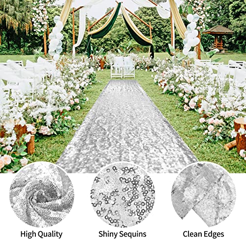 Hahuho Silver Carpet Runner for Party 2ft x 15ft Glitter Aisle Runner for Wedding Ceremony, Birthday, Banquet Decorations(2ft x 15ft, Silver)