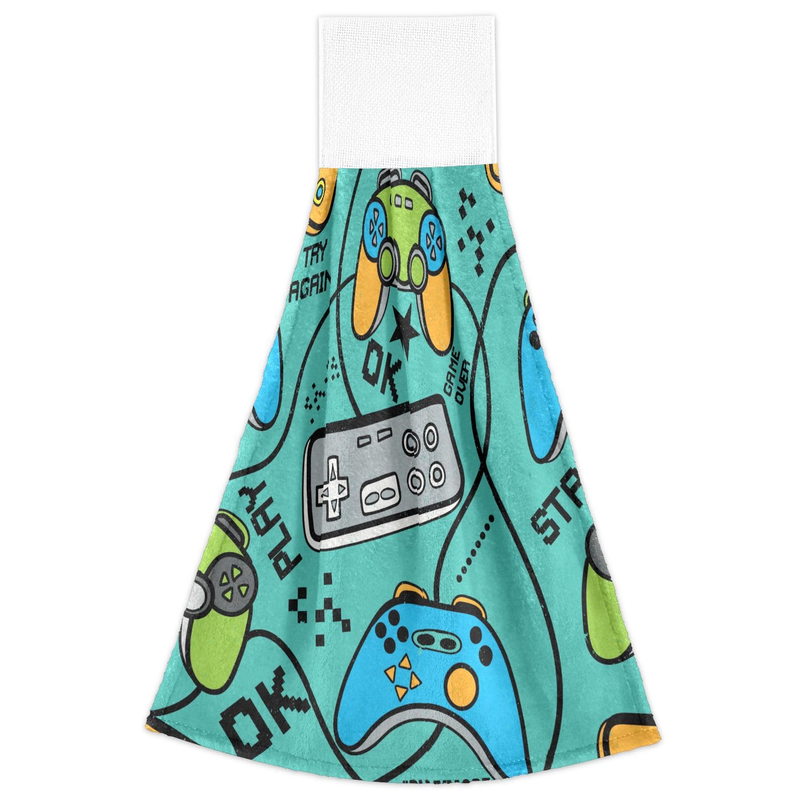 SLHKPNS Cartoon Game Joysticks Kitchen Hanging Hand Towels, Video Gamepad Controllers Absorbent Tie Towel with Loop 2 PCS Kitchen Linen Sets for Bathroom Restroom Home Decor