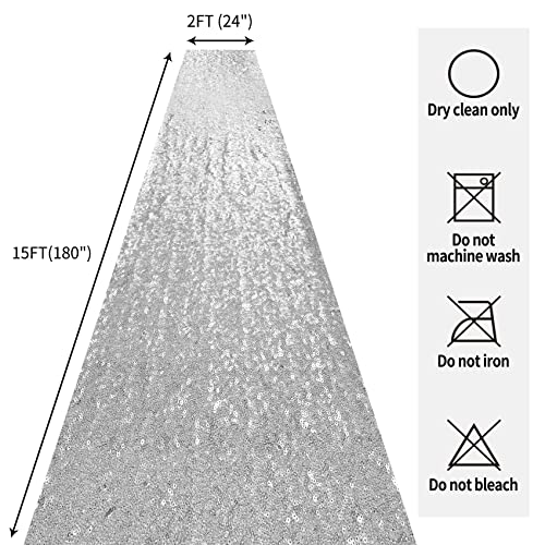 Hahuho Silver Carpet Runner for Party 2ft x 15ft Glitter Aisle Runner for Wedding Ceremony, Birthday, Banquet Decorations(2ft x 15ft, Silver)