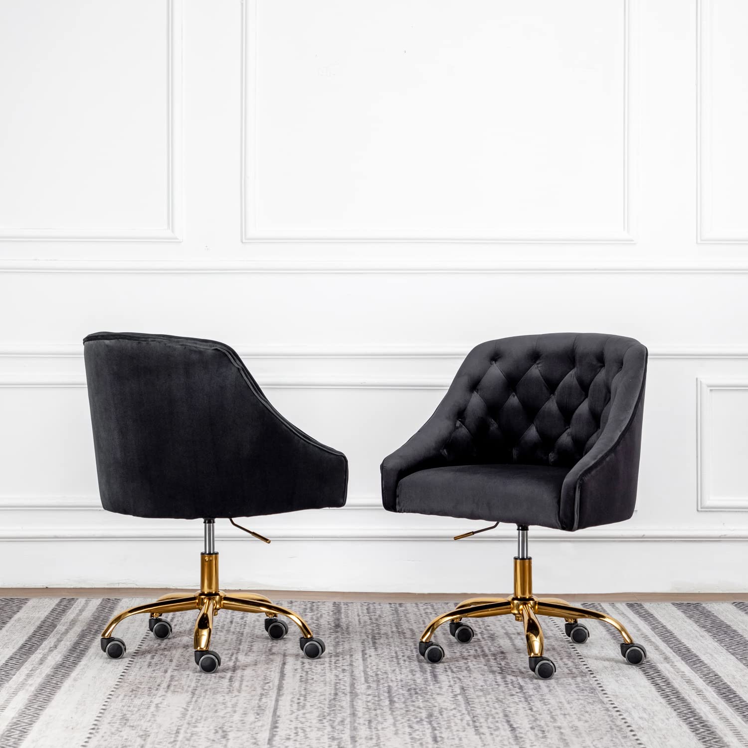 Best Master Furniture Black Velvet Swivel Task Chair with Gold Base