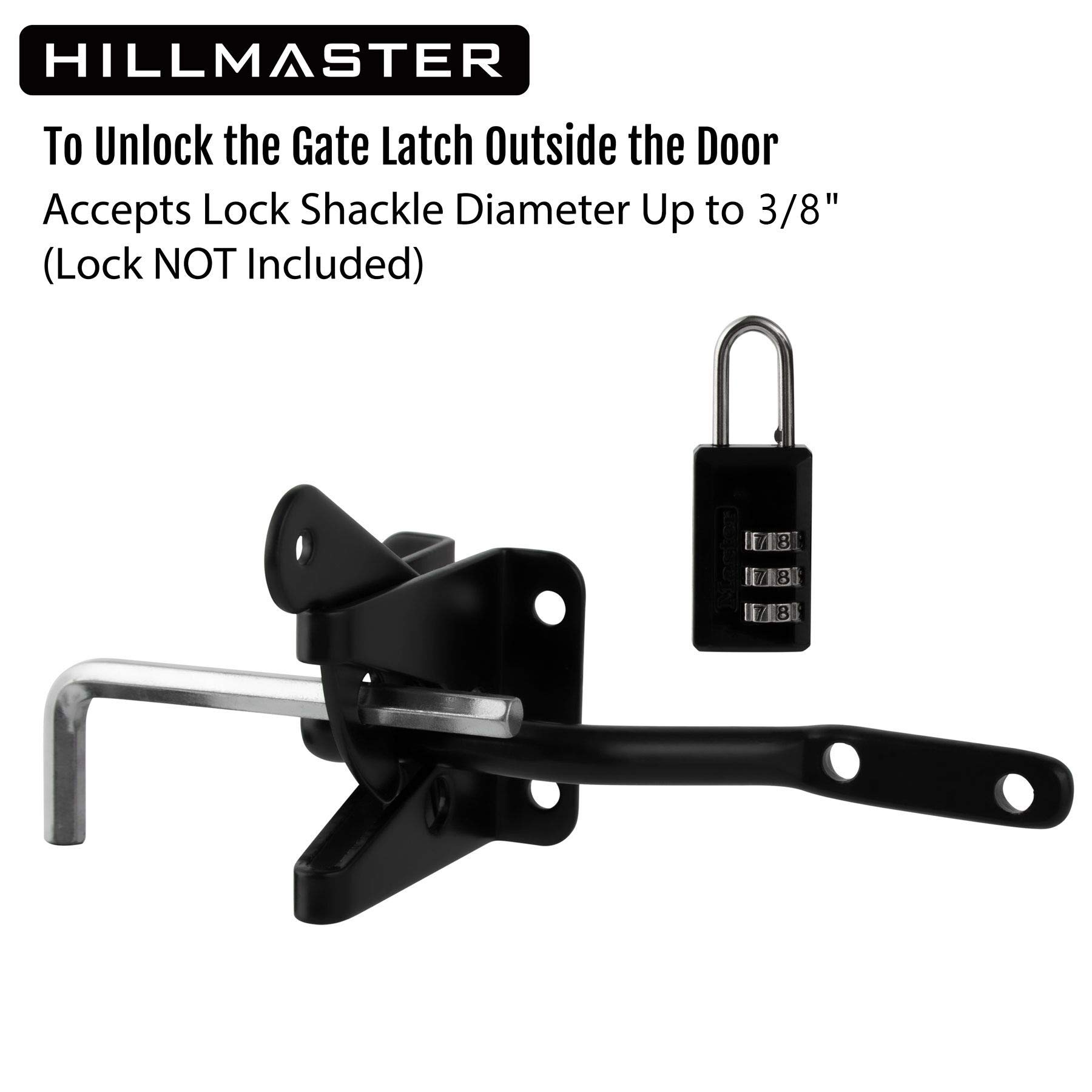 HILLMASTER Upgrade Self-Locking Gate Latch for Wooden Fence Heavy Duty, Automatic Gravity Lever Door Latches with Longer Fasteners & Pull String for Secure Pool, Garden, Black Finish/4.7in