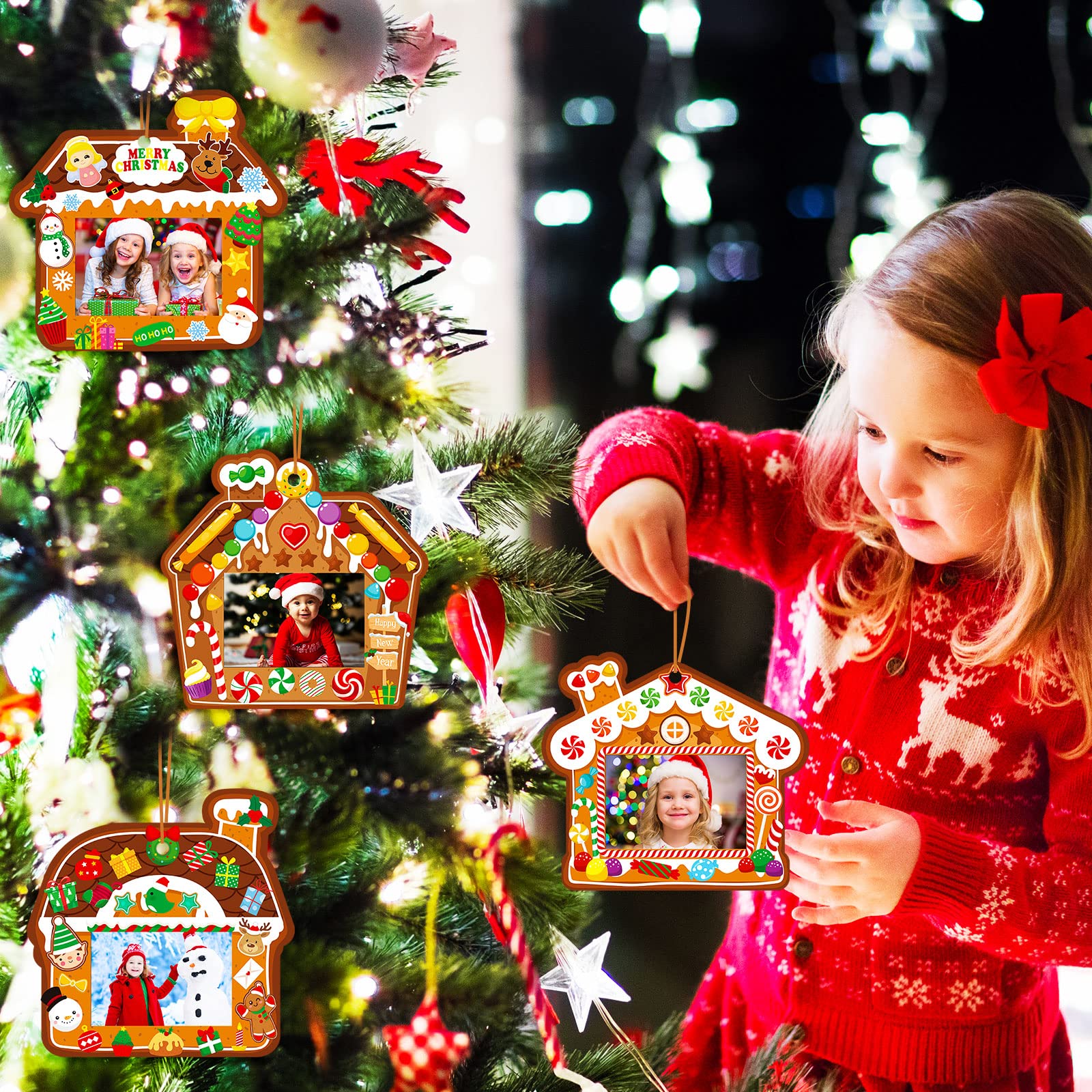 Funrous Christmas Picture Frame Box Ornaments Hanging Decorations DIY Craft Set for Tree Xmas Party (24 Pcs)